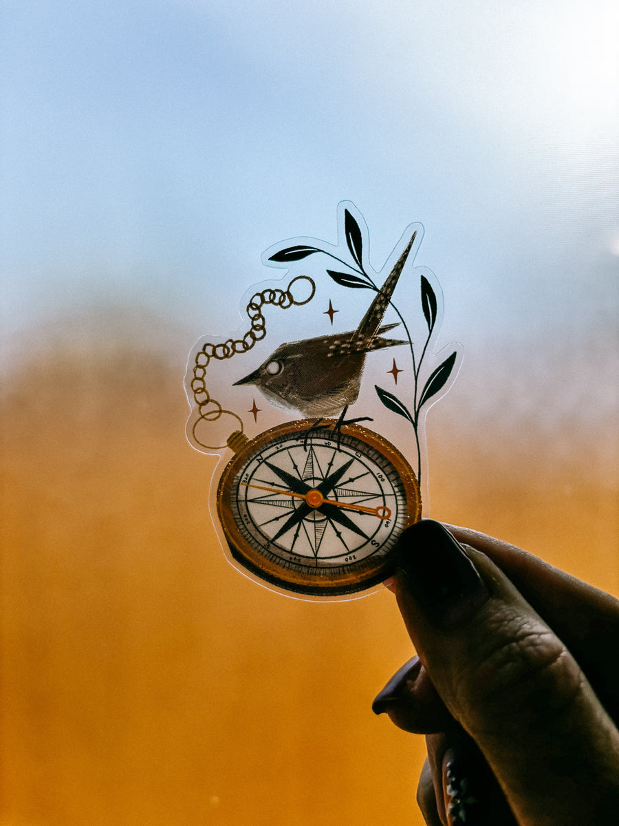Antique Compass - Clear 3" Sticker – Lantern Print Co.